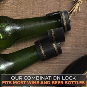 Wine Stoppers for Wine Bottles -3Pcs Combination Lock Plastic Wine Stopper Liquor Bottle Cap Reusable Wine Corks with Password Code Lock - 26mm to 28mm Black Vacuum Bottle Caps Wine Bottles Tops