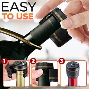 Wine Stoppers for Wine Bottles -3Pcs Combination Lock Plastic Wine Stopper Liquor Bottle Cap Reusable Wine Corks with Password Code Lock - 26mm to 28mm Black Vacuum Bottle Caps Wine Bottles Tops