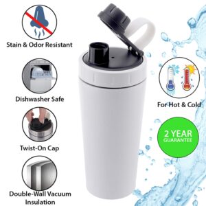 Stainless Steel Protein Shaker Bottle Insulated Keeps Hot/Cold Dishwasher Safe/Double Wall/Odor Resistant/Sweatproof/Leakproof/Durable 20 oz (White)…