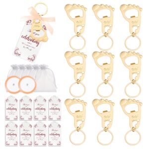 uezea 48 pieces keychain baby shower favors bottle opener gift tag,baby foot bottle opener gift shower party decoration or souvenir guest（kc gold）