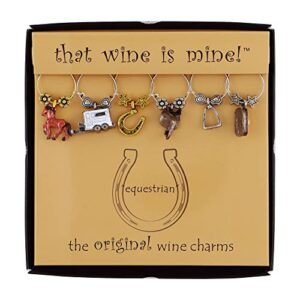 wine things 6-piece wine glass markers wine glass charms wine glass tags for stem glasses wine tasting party, wine charm (equestrian)