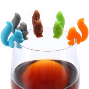 Hary 5 Pcs Silicone Wine Glass Charms Funny Squirrel Shape Wine Cup Markers Reusable Drink Bottle Stickers Cup Identifier Cup Signs for Wine Tasting Party Drinking Accessories Cup Decorations