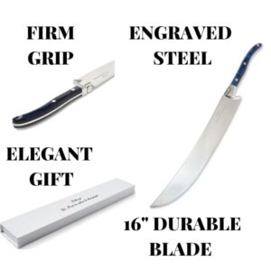 Sabrage Engraved Champagne Saber: Elegant Gift Display Box, Polished Stainless Steel Blade, Handmade French Laguiole Sword, Luxurious Champagne Knife – Wedding, Party, Bar Gifts – Aurora Blue Handle