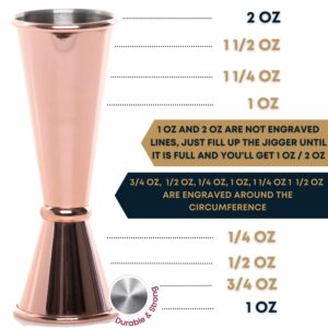 BARIANTTE Rose Gold Cocktail Jigger for Bartending, Jigger with Measurements Inside Double Jigger 2 oz 1 oz, Japanese Jigger Cocktail Measuring Cup, Bar Jigger Shot Measure Jigger Liquor Measurer