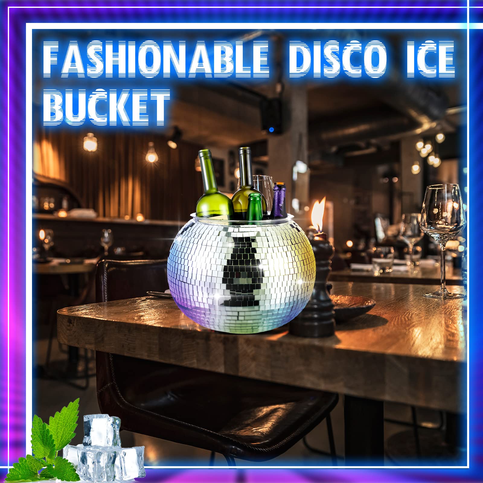 Hoolerry 11L Disco Ice Bucket Disco Party Champagne Ice Bucket Mirror Ball Themed Beer Bucket Retro 70s 80s 90s Theme Disco Party Accessories for Wine Beer Champagne Cooler