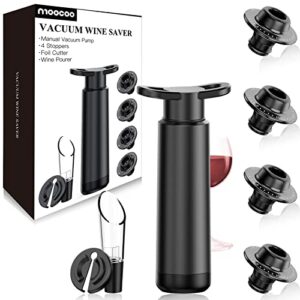 premium 7-in-1 wine gift set, includes wine saver pump with 4 real vacuum wine bottle stoppers, 1 foil cutter, 1 wine pourer, best gifts for wine lovers