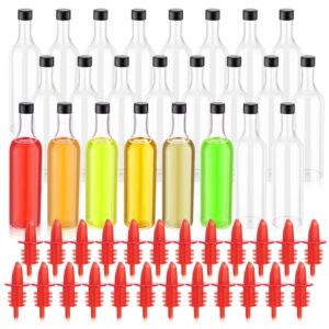 24 pcs long neck plastic bottles with pourer 25 oz empty clear wine bottles plastic liquor bottles plastic pour bottles with 24 pourers for home party bar kitchen