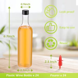 24 Pcs Long Neck Plastic Bottles with Pourer 25 oz Empty Clear Wine Bottles Plastic Liquor Bottles Plastic Pour Bottles with 24 Pourers for Home Party Bar Kitchen