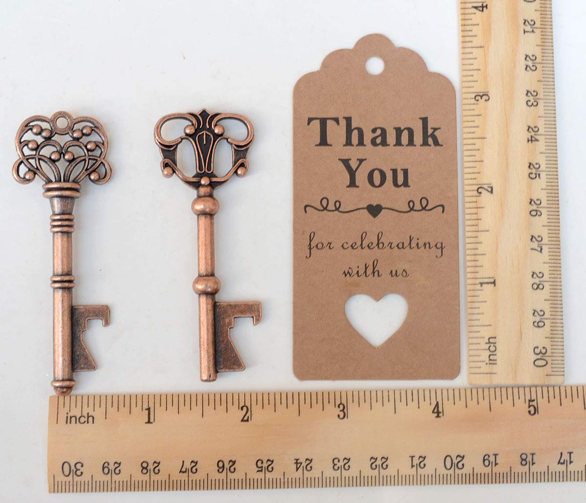 50 Pcs Copper Skeleton Key Beer Bottle Opener With 100 Pcs Thank You Card and 98 Feet Hemp Rope for Wedding Party Favors(50pcs Copper)