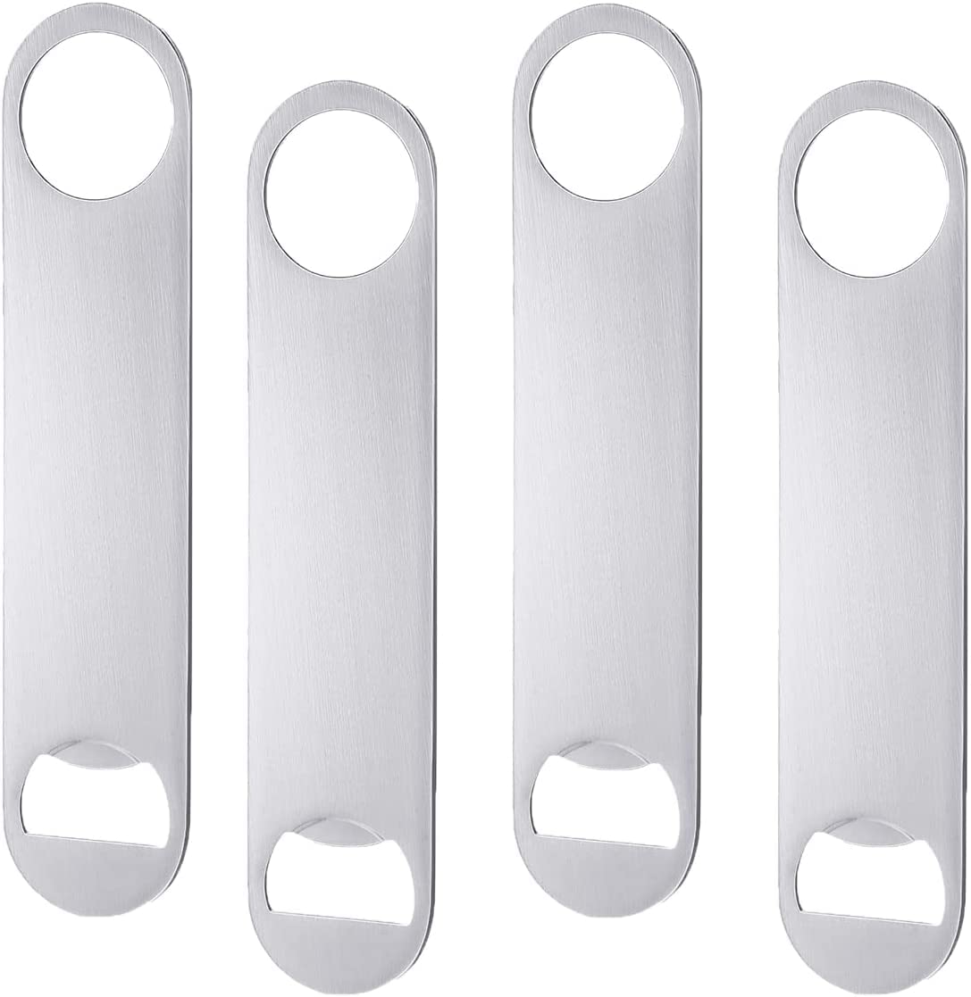 Opaceluuk 4 PCS Beer Bottle Openers,Bar Key for Bartender,Simple and Effective Flat Beer Openers(Skateboard-Silver)