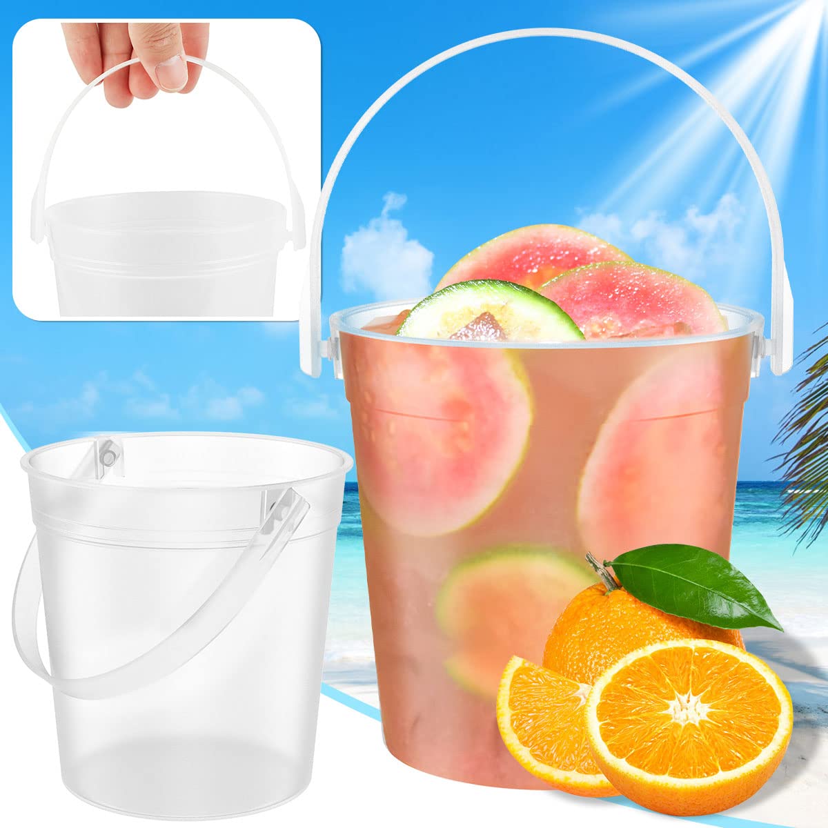 10Pcs Plastic Cocktail Buckets for Drinks, 1L 32oz Reusable Ice Bucket Smoothie Drink Buckets for Party,Liter Ice Bucket Translucent for Bar Beer,Anything but a Cup Party Ideas