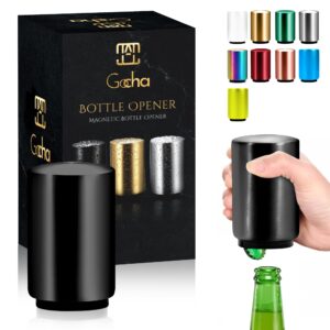 gocha gadgets | magnetic bottle opener | bottle cap opener | automatic magnetic beer opener | stainless steel magneitc bottle cap catcher | push & pull magnet bottle opener | pack of 1 (black)