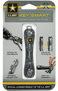 keysmart rugged - multi-tool key holder with bottle opener and pocket clip (up to 14 keys, army)