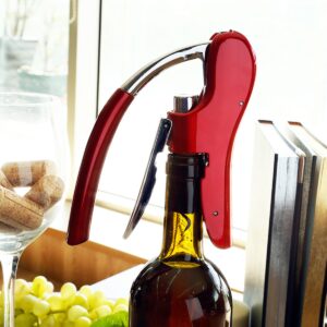 KAYCROWN Wine Bottle Opener, Vertical Lever Corkscrew with Built in Foil Cutter Design, Manual Handheld Corkscrew with Ergonomic Lever Pump