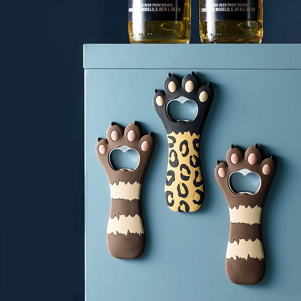 Cute Cat Paw Bottle Opener Magnet,Refrigerator Magnet Silicone Metal Bottle Opener for Beer Coke Bartender Kitchen Barware Metal Novelty Cute Fun Shape,Unique Birthday Beer Gifts Ideas (Gray)