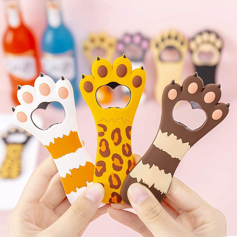 Cute Cat Paw Bottle Opener Magnet,Refrigerator Magnet Silicone Metal Bottle Opener for Beer Coke Bartender Kitchen Barware Metal Novelty Cute Fun Shape,Unique Birthday Beer Gifts Ideas (Gray)