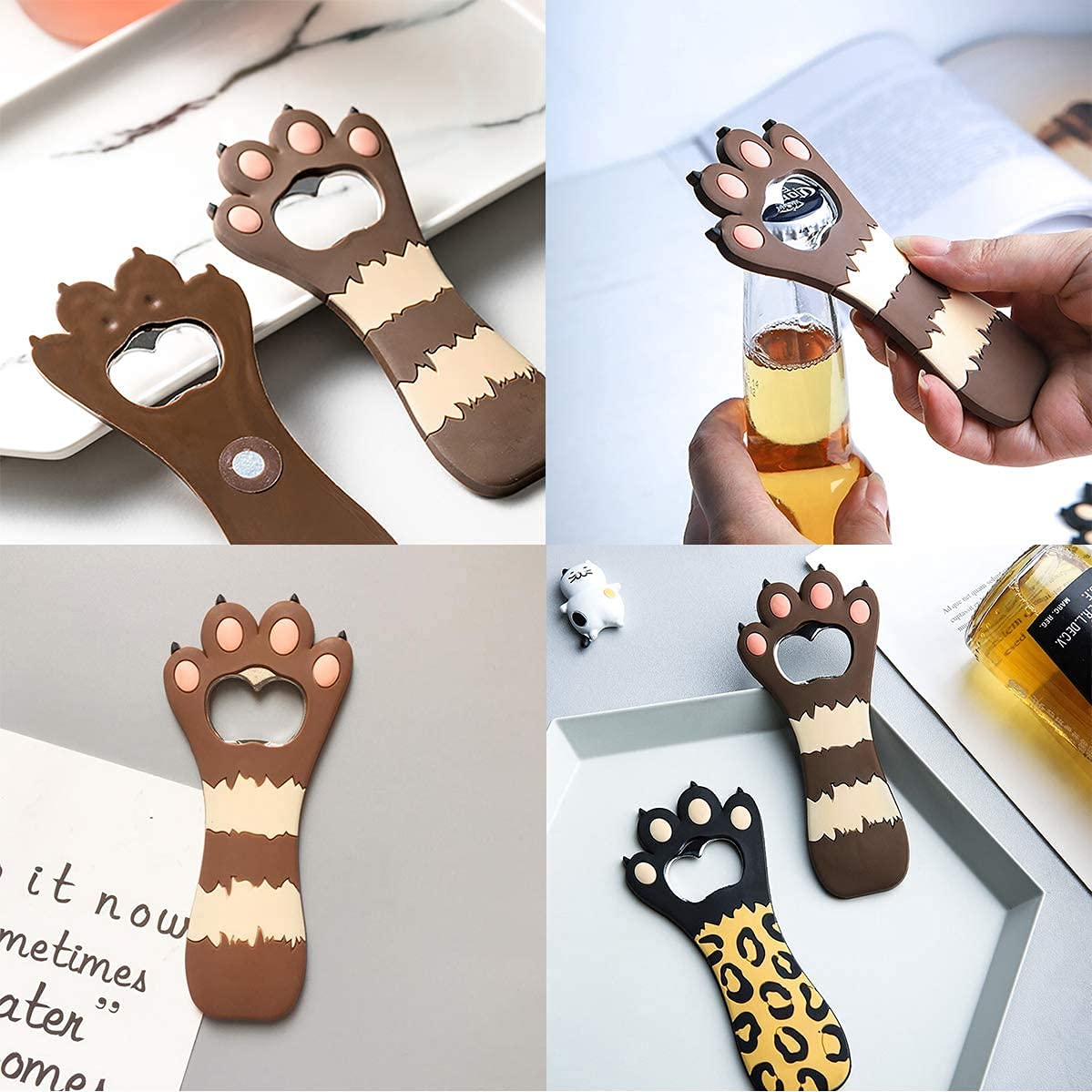 Cute Cat Paw Bottle Opener Magnet,Refrigerator Magnet Silicone Metal Bottle Opener for Beer Coke Bartender Kitchen Barware Metal Novelty Cute Fun Shape,Unique Birthday Beer Gifts Ideas (Gray)