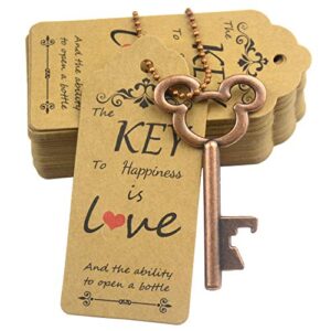 aokbean 52pcs vintage skeleton key bottle opener party favor wedding favor guest souvenir gift set with escort thank you tag card and keychain (antique copper)