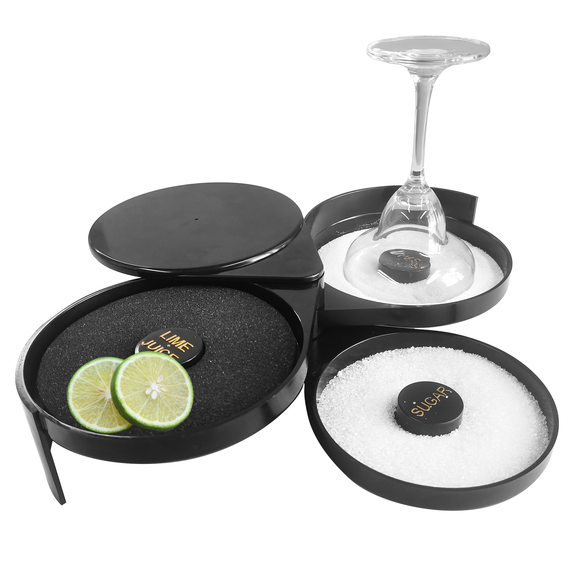 3-Tiers Margarita Salt Rimmer Set,Margarita Rim Sugar Set, Salt and Sugar Container for Bar, Bar Tools,Cocktail Accessories, Bartender Mountings