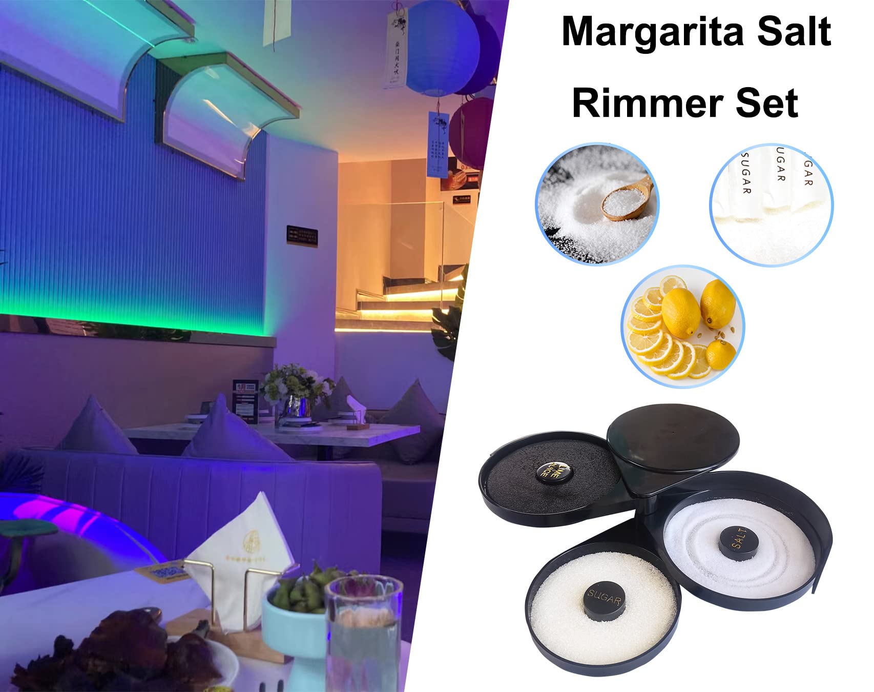 3-Tiers Margarita Salt Rimmer Set,Margarita Rim Sugar Set, Salt and Sugar Container for Bar, Bar Tools,Cocktail Accessories, Bartender Mountings