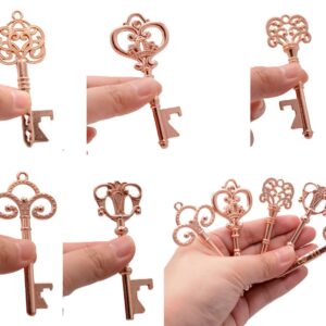 50pcs Rose Gold Skeleton Key Beer Bottle Opener With 100 Pcs Thank You Card and 98 Feet Hemp Rope for Wedding Party Favors