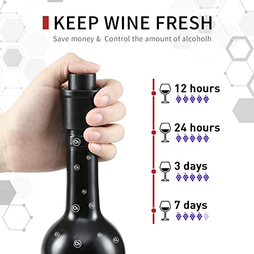 Wine Bottle Stoppers,Vacuum Wine Stopper,Reusable Wine Preserver, Wine Corks Keep Wine Fresh 15 Days, Wine Accessories for Home,Bar, Restaurant,Black [2 pack]