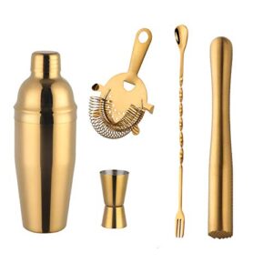 buyerstar bar set 5-piece mixology bartender kit - cocktail shaker set bar tool set for home and professional bartending - martini shaker and drink mixing bar tools - cocktail kit(gold)