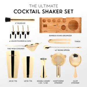 Cocktail Shaker Set 18 Piece, Mixology Equipment, All-in-One Cocktail Set, Drink Shaker, Strainers and Essential Bar Tools, Bar Set for Beginner & Professional Use, Gold - WinterCastle Enterprises