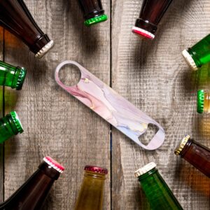 Flat Bottle Opener Heavy Duty Bottle Opener for Bartender Stainless Steel Beer Bottle Opener 7 inches Pink Marble Pattern