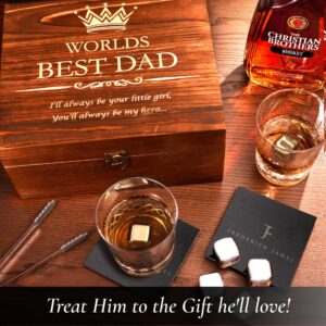 FJ FREDERICK JAMES Gifts for Dad from Daughter - Engraved 'Worlds Best Dad. You'll Always be my Hero' Whiskey Glass Set I Dad Birthday Gift I Dad Gifts from Daughter