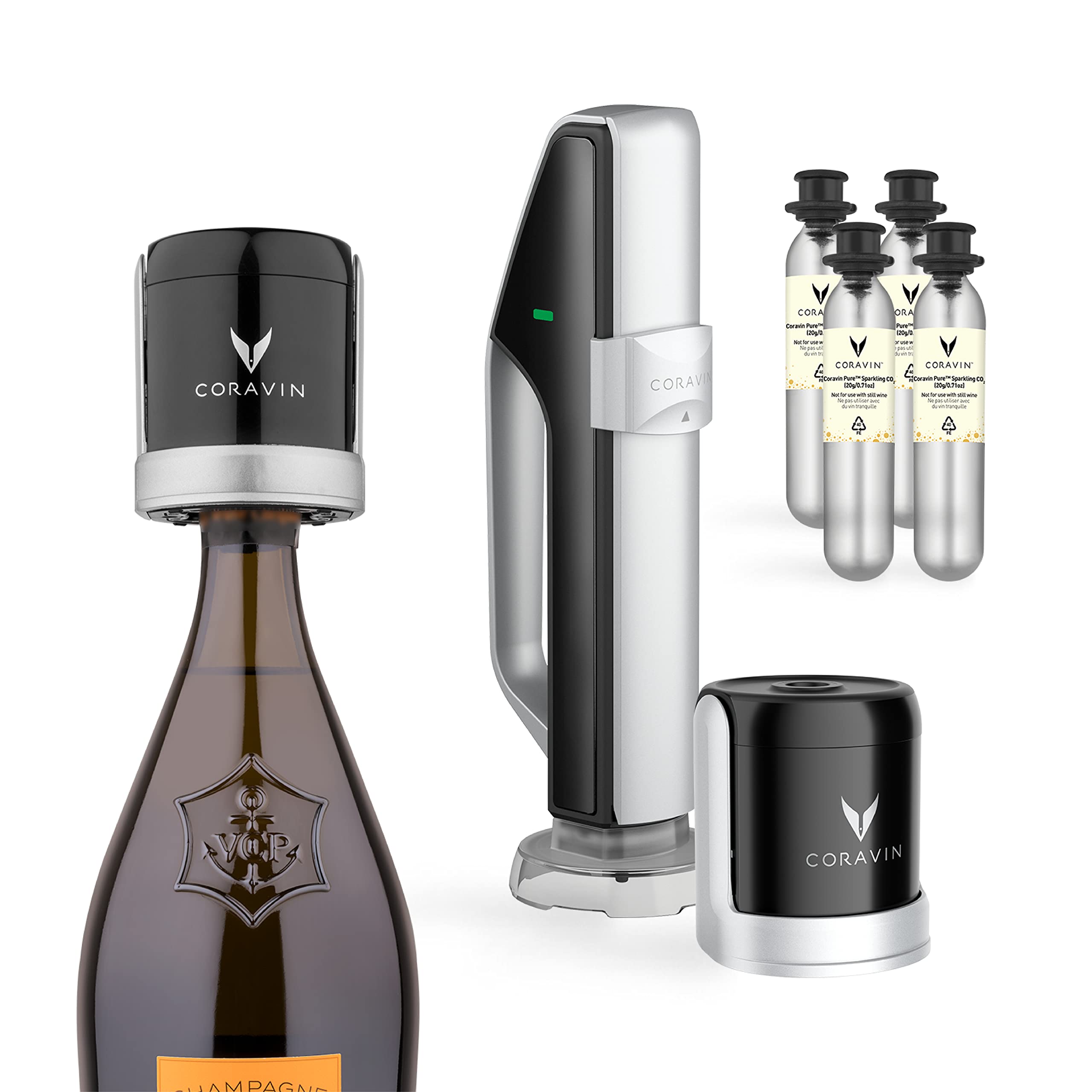 Coravin Sparkling Wine Preservation System - Preserve Wine for 4 Weeks - Wine Saver for Sparkling Wine - With Pure Sparkling CO2 Gas Capsules - For Champagne and Other Sparkling Wines