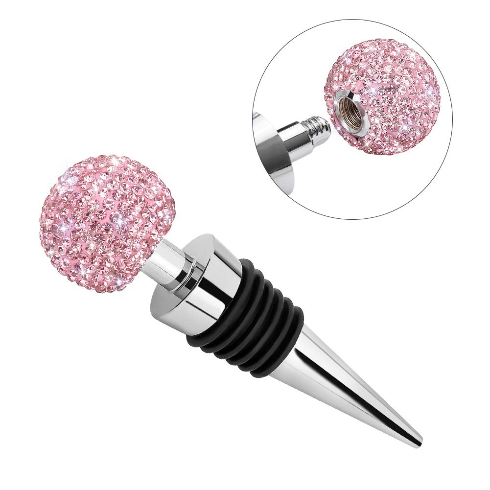 Soleebee Bling Decorative Wine Stoppers,Wine Bottle Stopper with Crystal Rhinestone, Beverage Bottle Stoppers for Gifts, Bar, Holiday Party, Wedding (Pink)