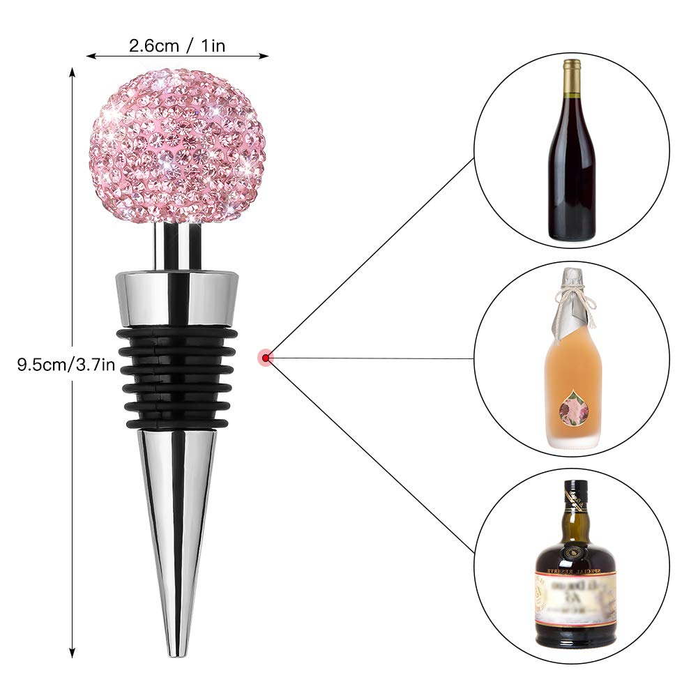 Soleebee Bling Decorative Wine Stoppers,Wine Bottle Stopper with Crystal Rhinestone, Beverage Bottle Stoppers for Gifts, Bar, Holiday Party, Wedding (Pink)