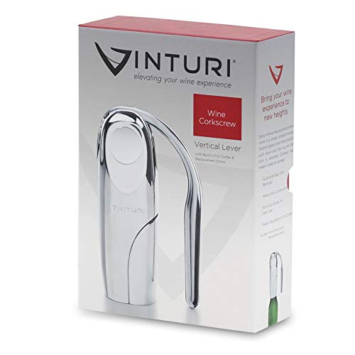 Vinturi Heavy-duty Vertical Lever Wine Opener with Built-in Foil Cutter, Silver