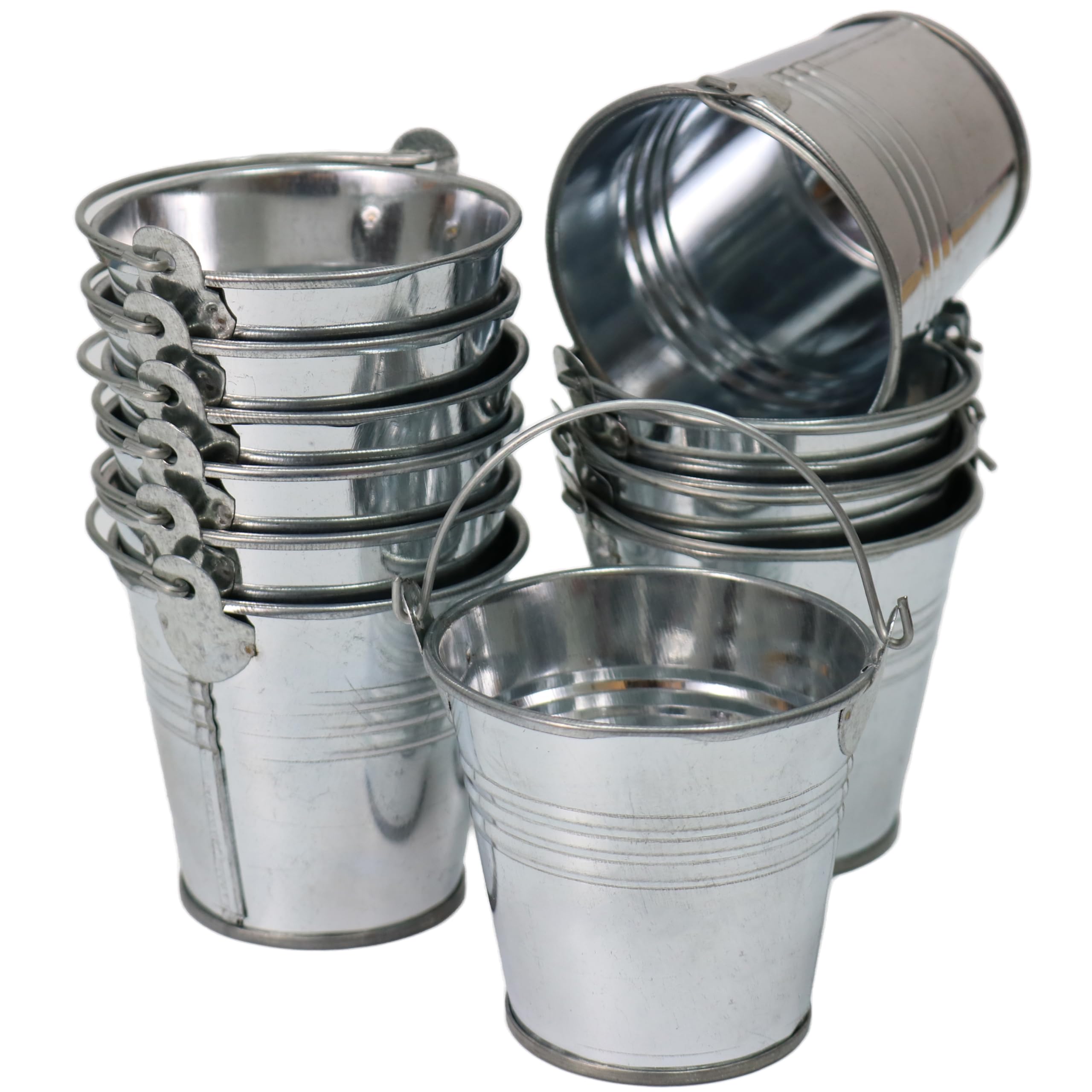 GIFTEXPRESS 48 Pack Mini Metal Buckets with Handles, Small Galvanized Tin Pails for Party Favor, Succulent, Wedding