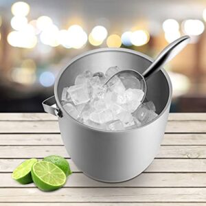 Fortune Candy Insulated Ice Bucket - Double Walled Stainless Steel Ice Bucket with Ice Tongs, Scoop, Lid, and Exclusive Handmade Nylon Holder - 2.8 L, Silver/Navy Blue