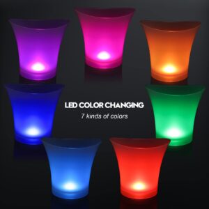 6 Pcs LED Ice Bucket Bulk 5L Large Capacity Wine Light Ice Bucket Drink Container with 7 Color Glowing Champagne Bucket Beer Wine Cooler Bucket for Party Bars Restaurant Home, Battery Powered