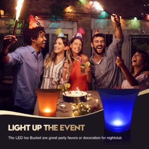 6 Pcs LED Ice Bucket Bulk 5L Large Capacity Wine Light Ice Bucket Drink Container with 7 Color Glowing Champagne Bucket Beer Wine Cooler Bucket for Party Bars Restaurant Home, Battery Powered