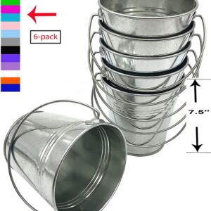 ITALIA 6 Pack,Size 7.5 x 7.5" H, Color Galvanized, Quality Metal Bucket,3.7 Quart 6-Pack