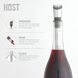 HOST FILTER Wine Pour Spout with Silicone Seal and Stopper, Stainless Steel Filter Pourer for Red or White Wine, Set of 1