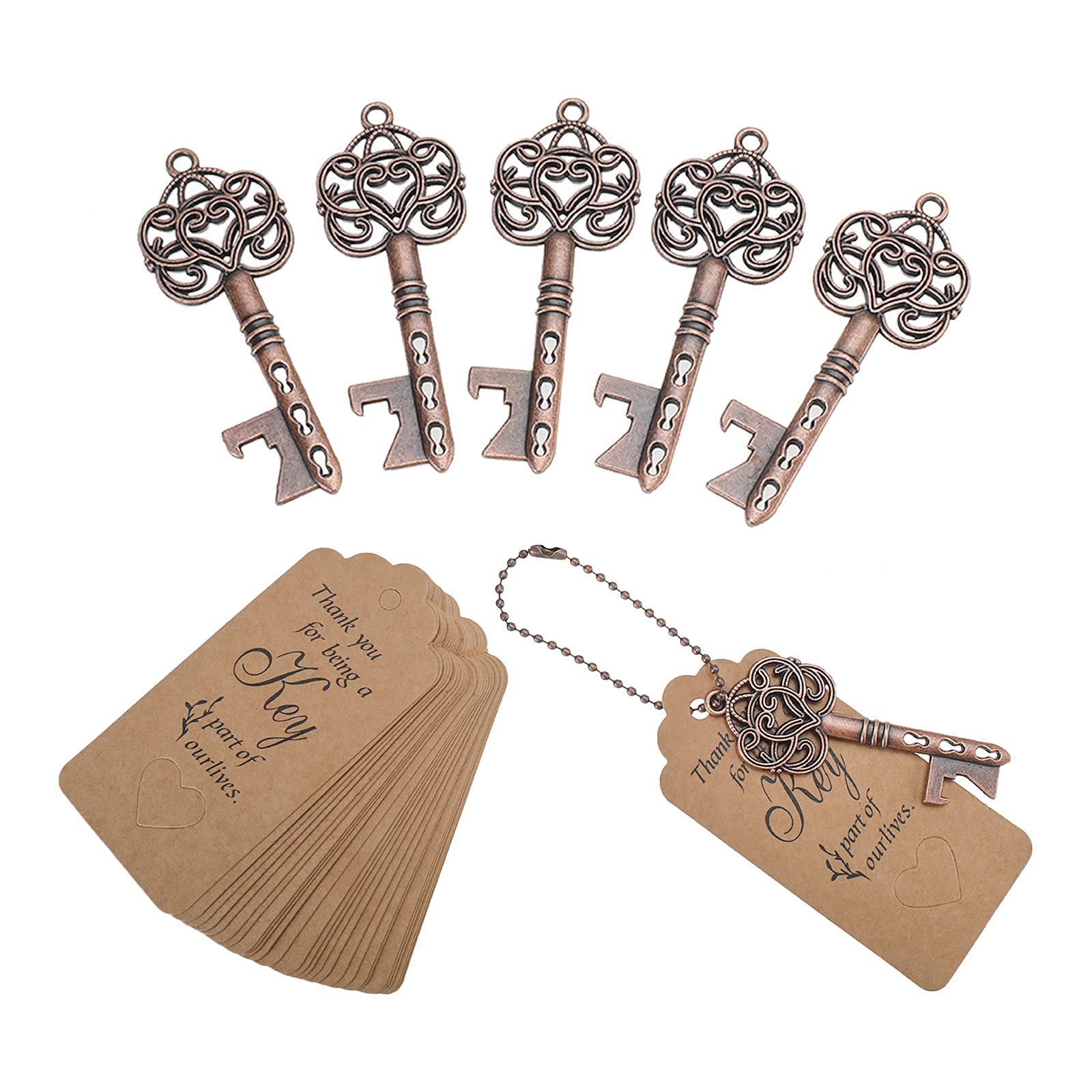 Xeternity-Made XMSound 100 PCS Key Bottle Opener, Wedding Favors Party Favors with Card Tag and Chain