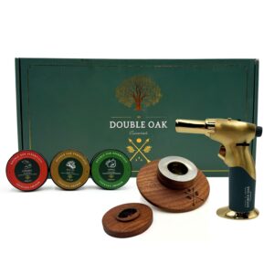 cocktail smoker kit with torch by double oak essentials - 3 flavors of wood chips and butane torch included (butane sold separately) - whiskey gifts for men - whiskey smoker