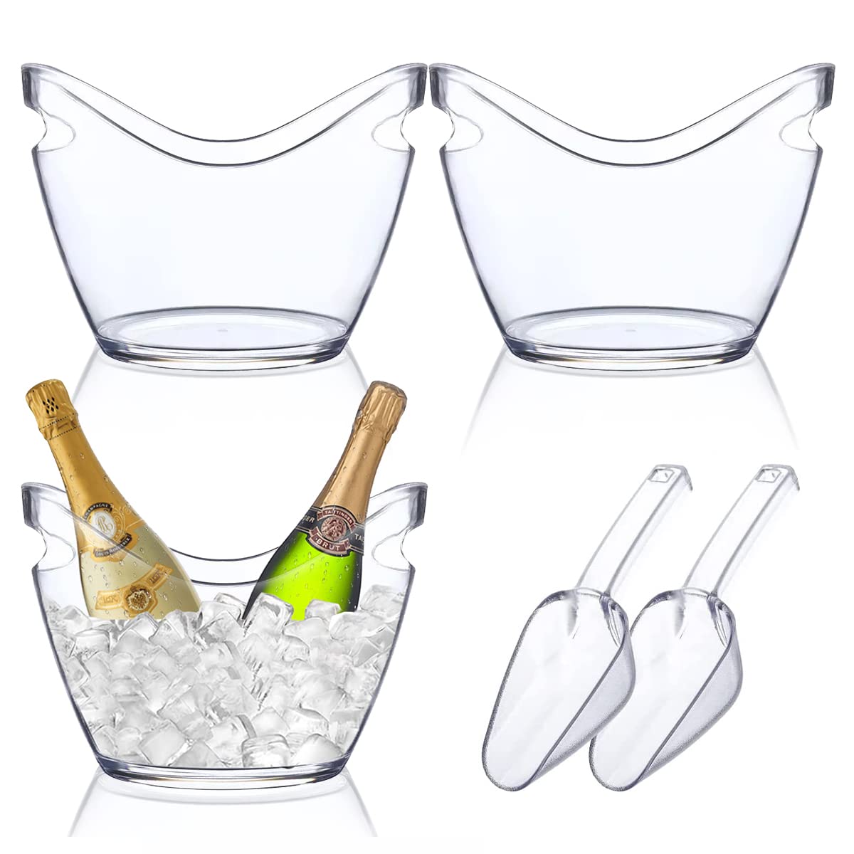 3 Pcs Ice Bucket for Parties Champagne Drink Plastic Acrylic Bucket for Cocktail Mimosa Bar Beverage Tub with Scoops for Champagne or Beer Bottle (3.5 Liter)