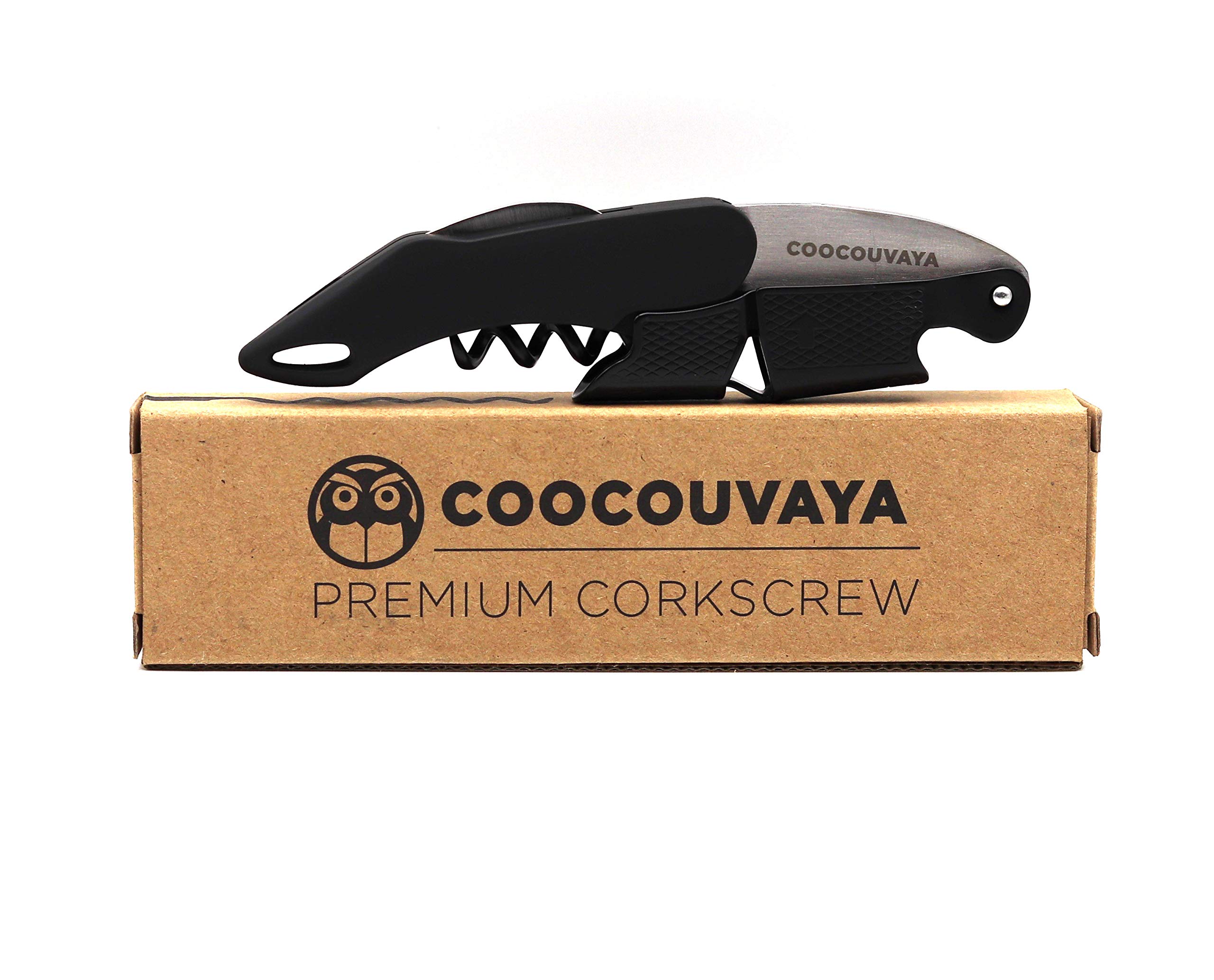 Coocouvaya Wise Products Premium Professional Corkscrew Wine Bottle Opener Black Edition for Wine Lovers, Sommeliers, Waiters and Bartenders Eco friendly pouch and packaging.(1 PACK)