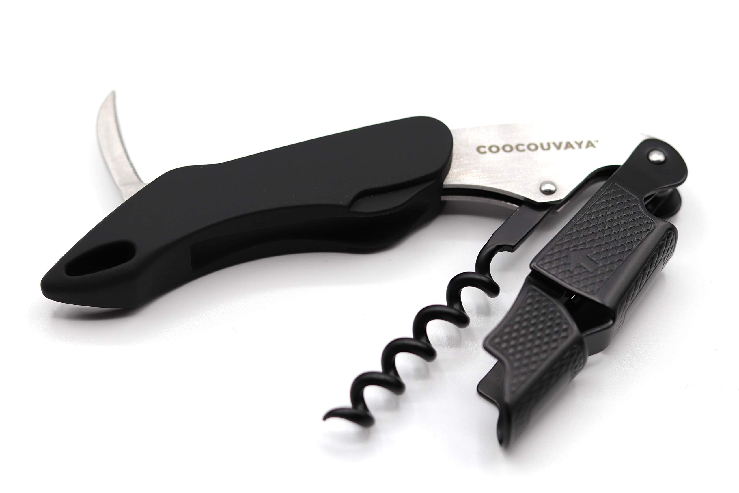 Coocouvaya Wise Products Premium Professional Corkscrew Wine Bottle Opener Black Edition for Wine Lovers, Sommeliers, Waiters and Bartenders Eco friendly pouch and packaging.(1 PACK)