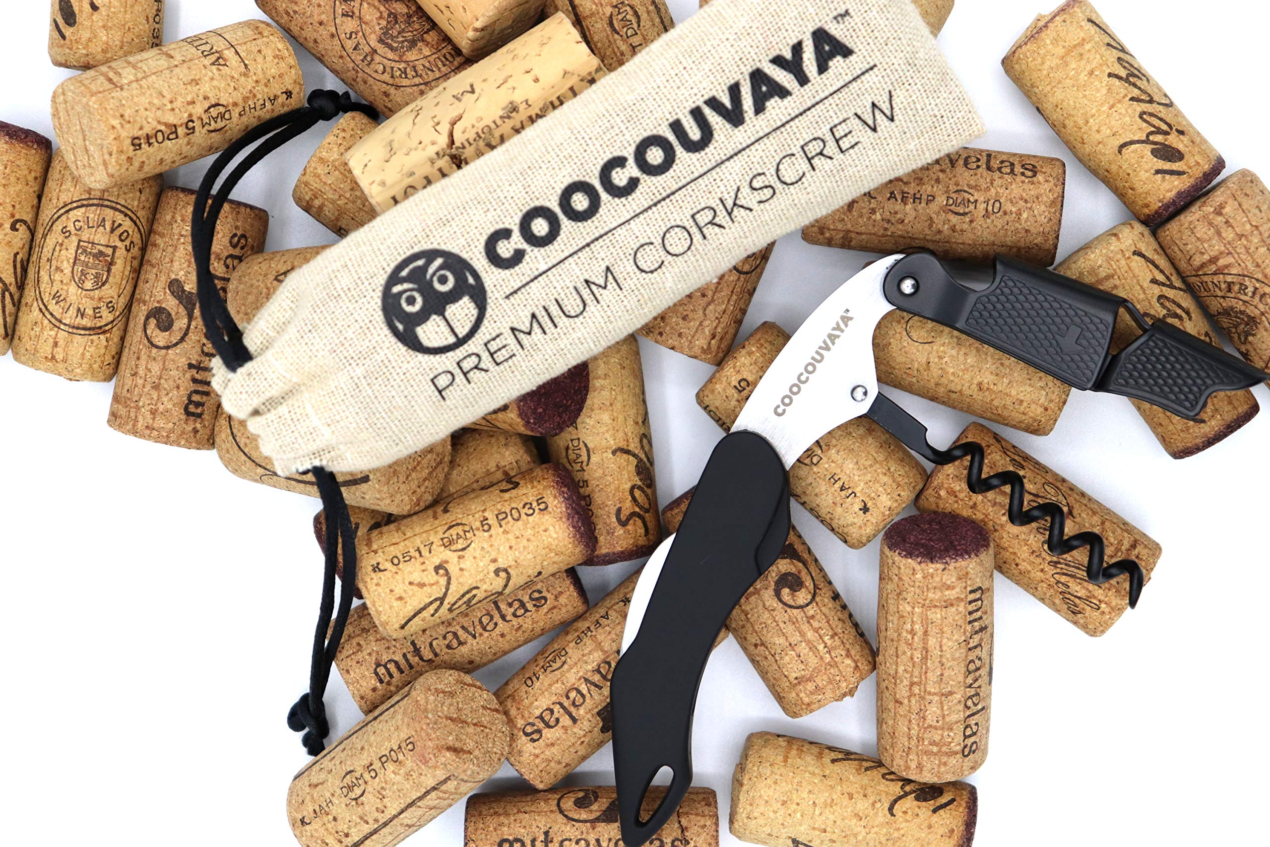 Coocouvaya Wise Products Premium Professional Corkscrew Wine Bottle Opener Black Edition for Wine Lovers, Sommeliers, Waiters and Bartenders Eco friendly pouch and packaging.(1 PACK)