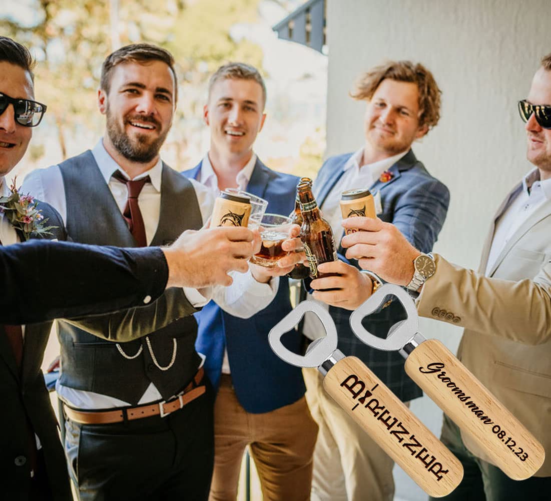 Personalized Wooden Bottle Opener Gift, Engraved Wedding Gift for Best man, Father of the Bride, Usher Groomsman (Set of 6)