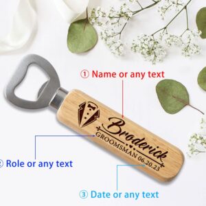 Personalized Wooden Bottle Opener Gift, Engraved Wedding Gift for Best man, Father of the Bride, Usher Groomsman (Set of 6)