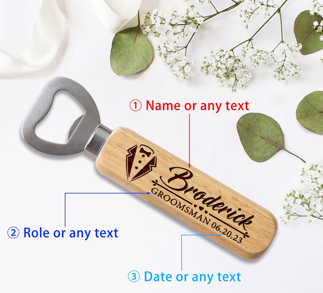 Personalized Wooden Bottle Opener Gift, Engraved Wedding Gift for Best man, Father of the Bride, Usher Groomsman (Set of 6)