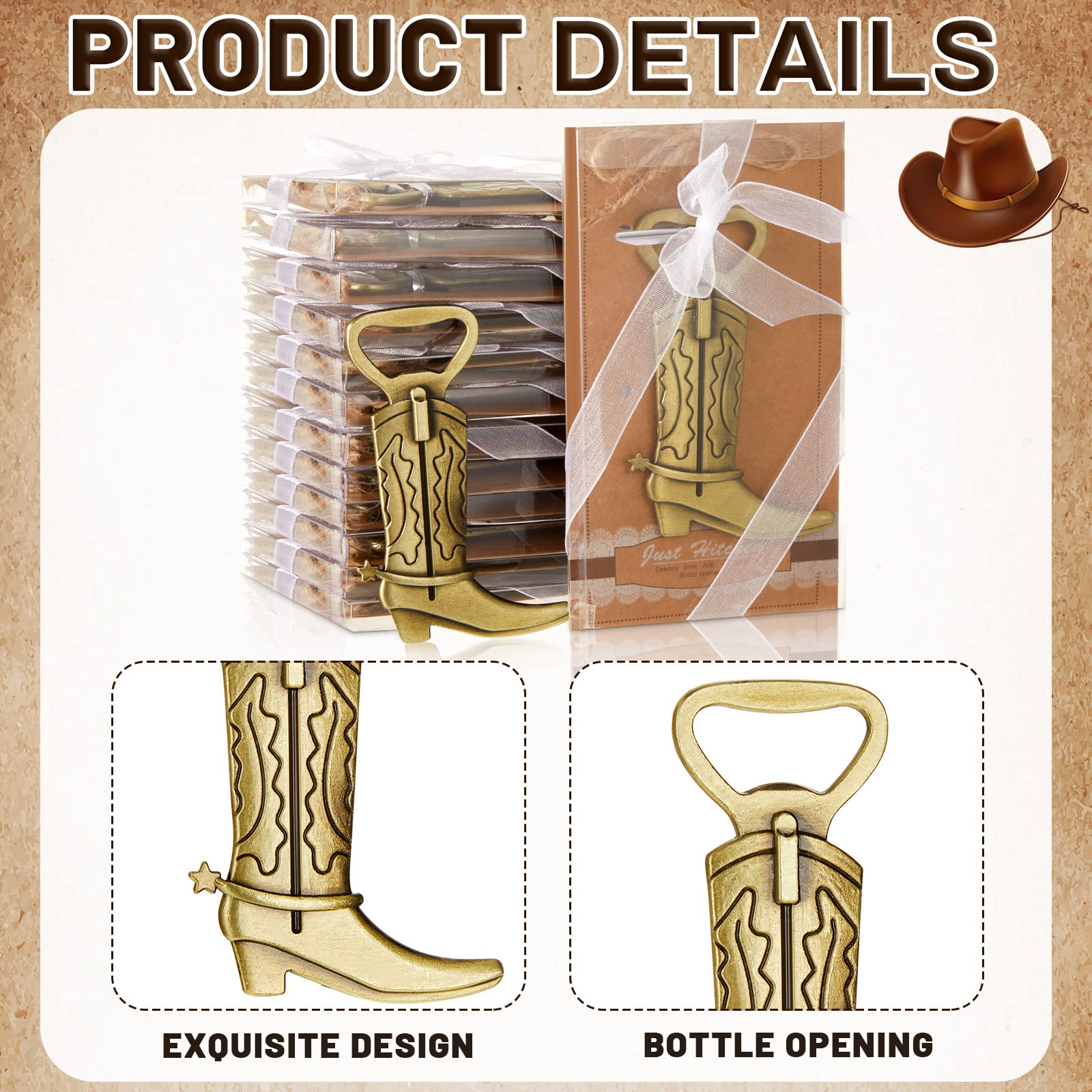 60 Pcs Wedding Western Cowboy Boot Bottle Opener Bulk Guest Baby Shower Bottle Opener Favors Bridal Shower Metal Cowboy Boot Gifts for Birthday Party Favor Decoration Supplies Groomsman Gift (Bronze)